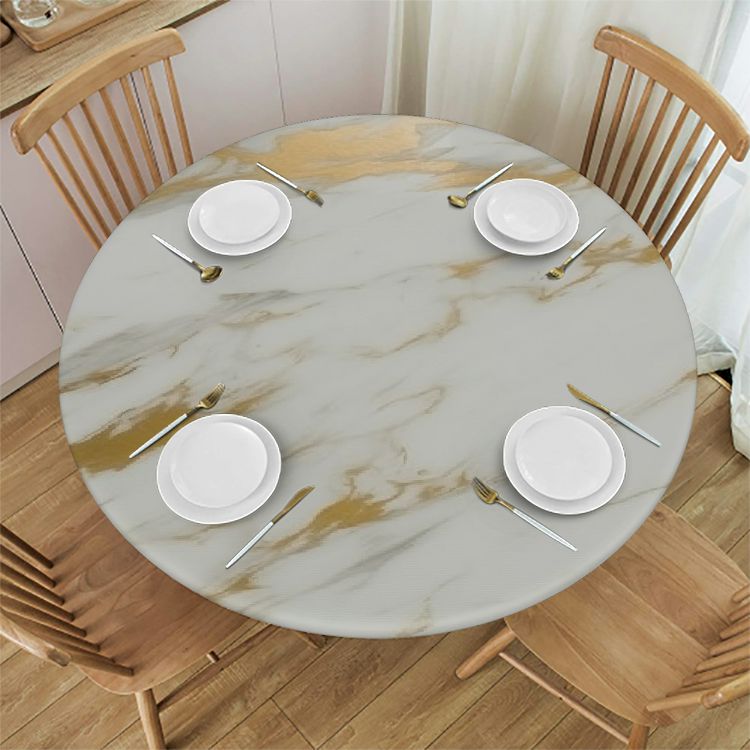 Fitted Round Marble Table Cloth,Gold Cracked Line Kitchen Table Cover ...