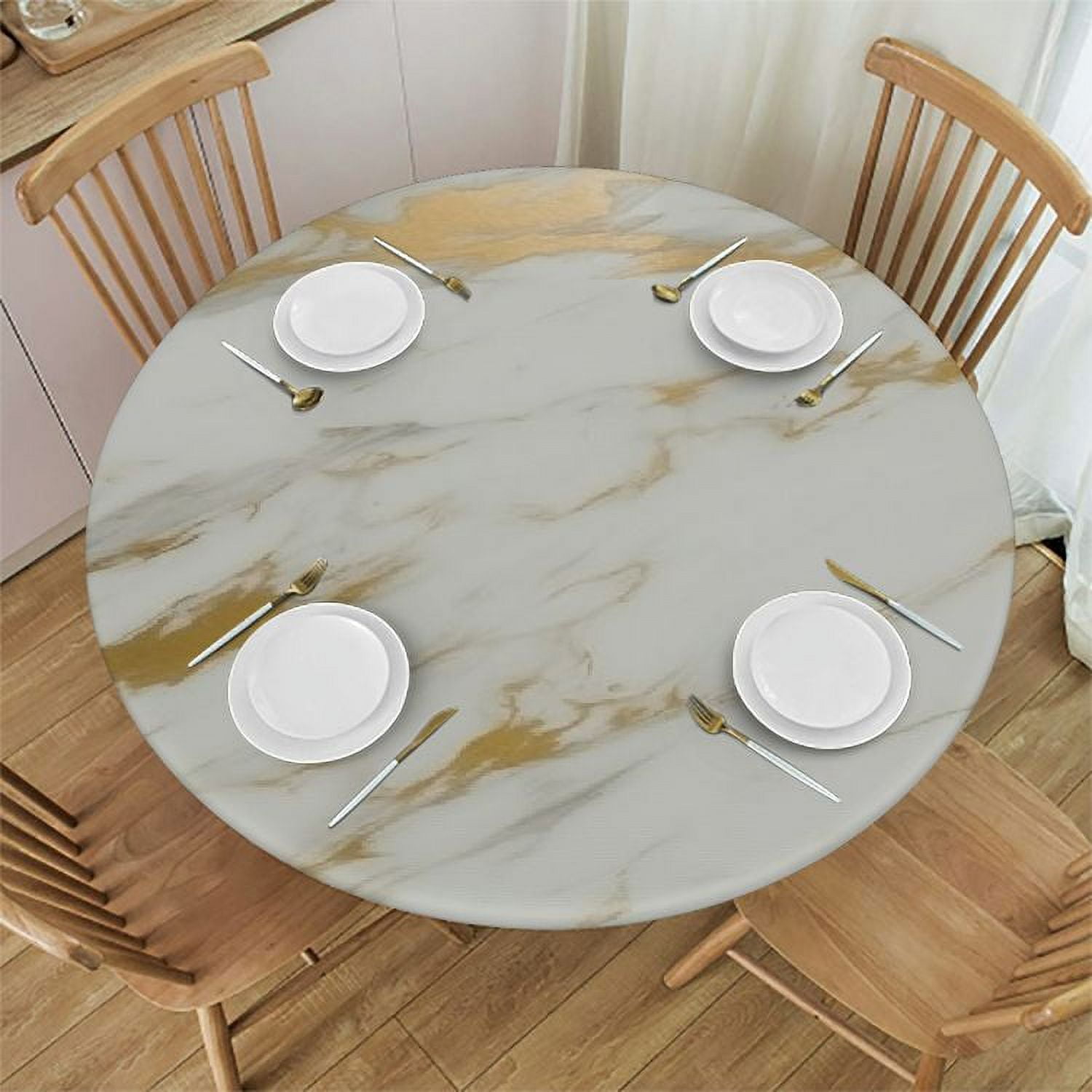 Fitted Round Marble Table Cloth,Gold Cracked Line Kitchen Table Cover ...