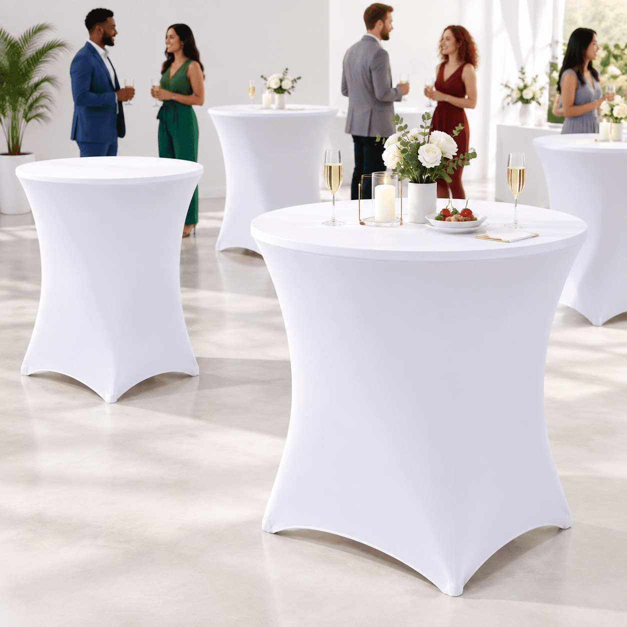 Fitted Round Table Covers 5ft-spandex Elastic Stretch White Cloths ...