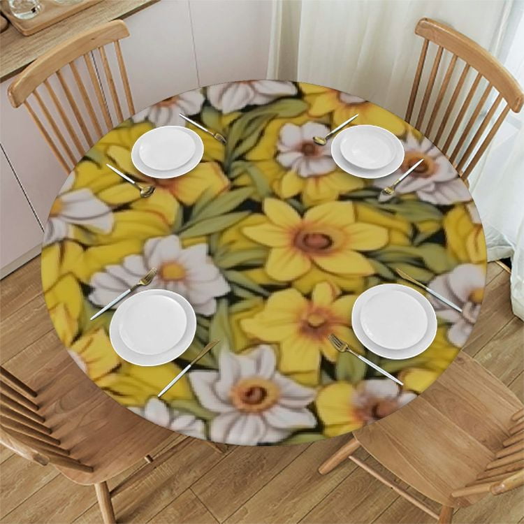 Fitted Round Tablecloth, Nature Blossom Pattern with Roses and ...