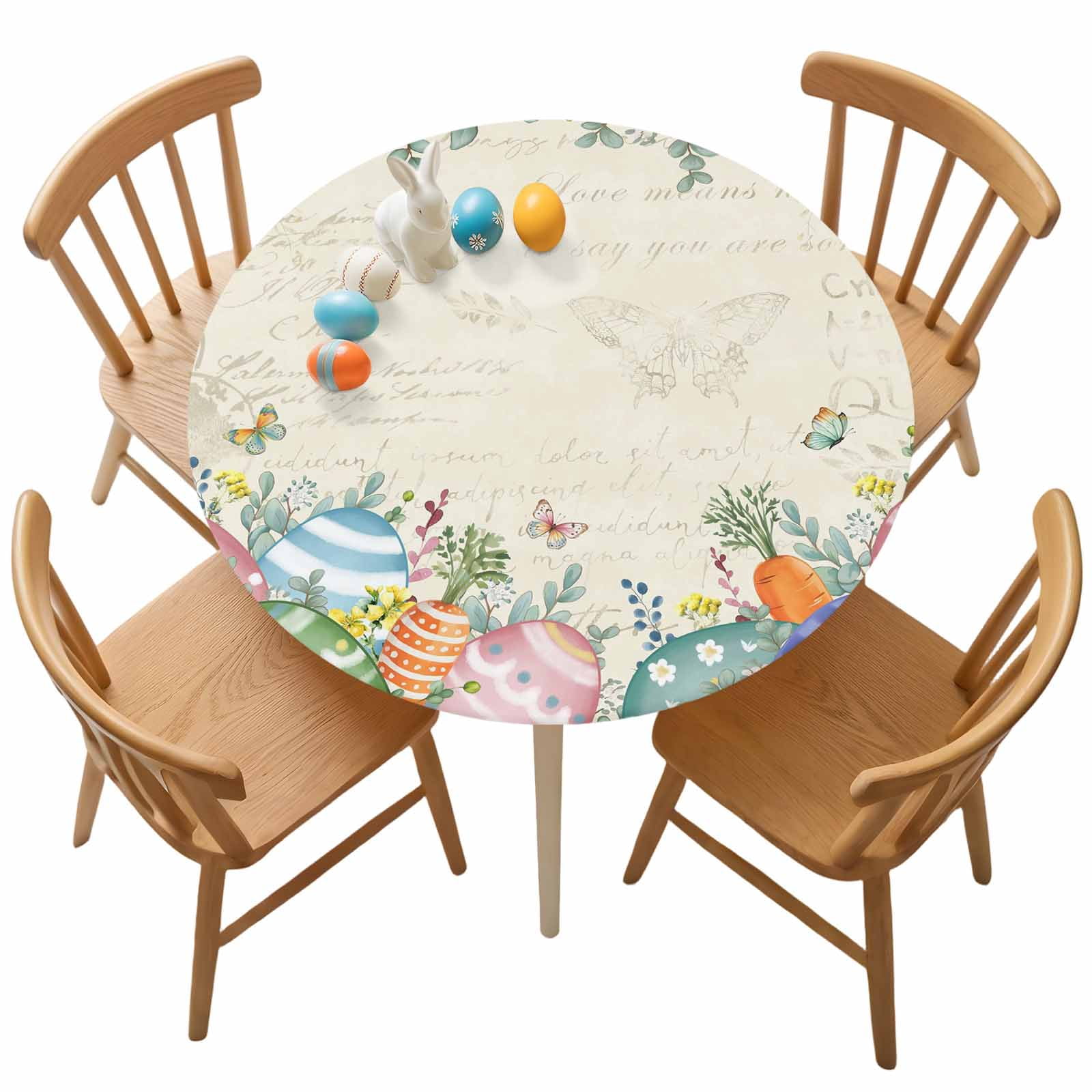 Fitted Round Tablecloth Rustic Floral Easter Elastic Stretch Table ...