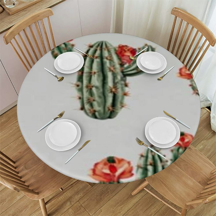 Fitted Round Tablecloth, and Red Flowers Hot Desert Vintage Image Art ...