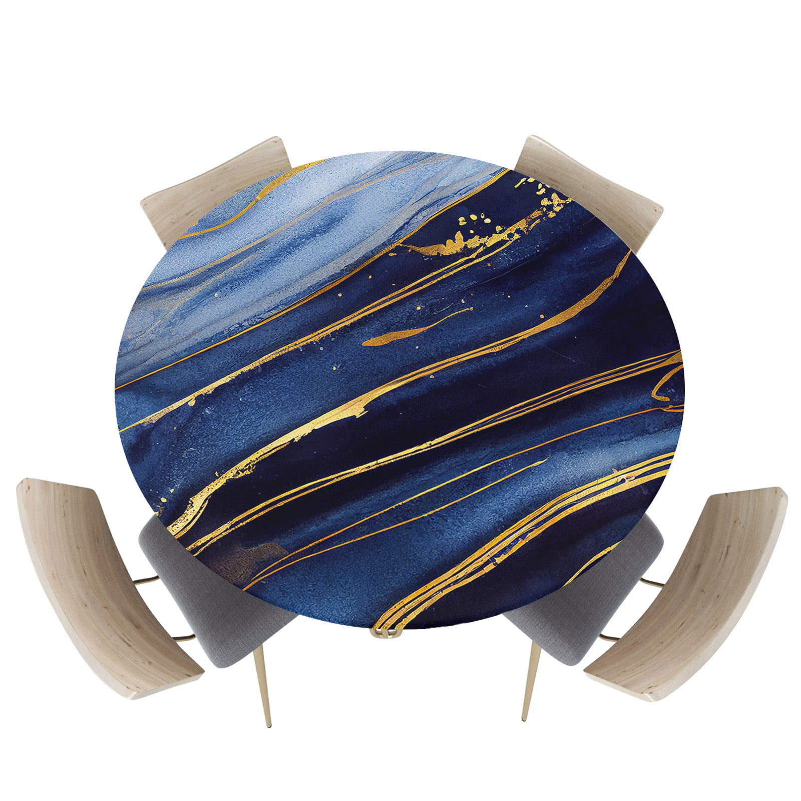 Fitted Round Tablecloths Table Covers 36-44in,Natural Blue Marble Stone ...