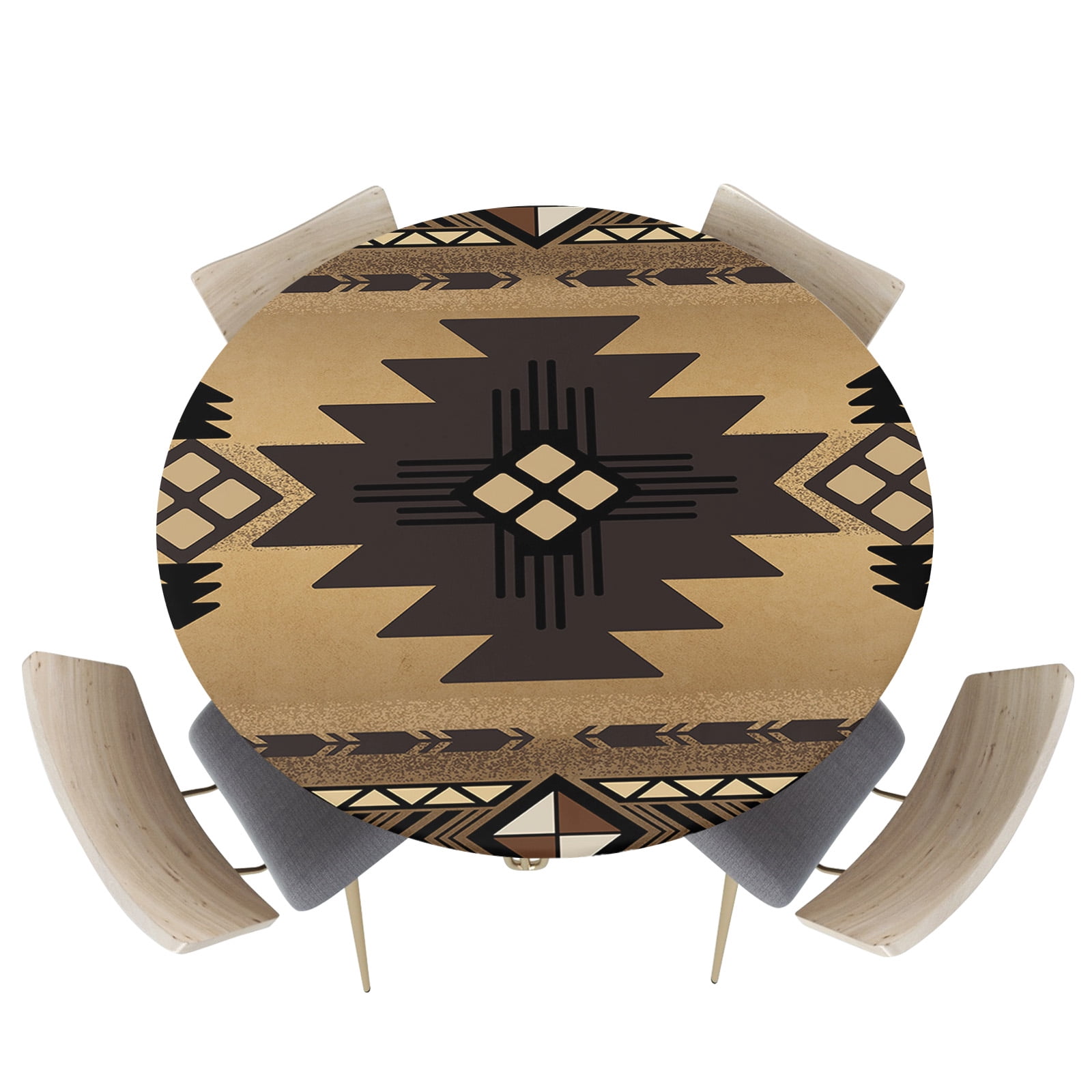 Fitted Round Tablecloths Table Covers 45-54in,Aztec Ethnic on Brown ...