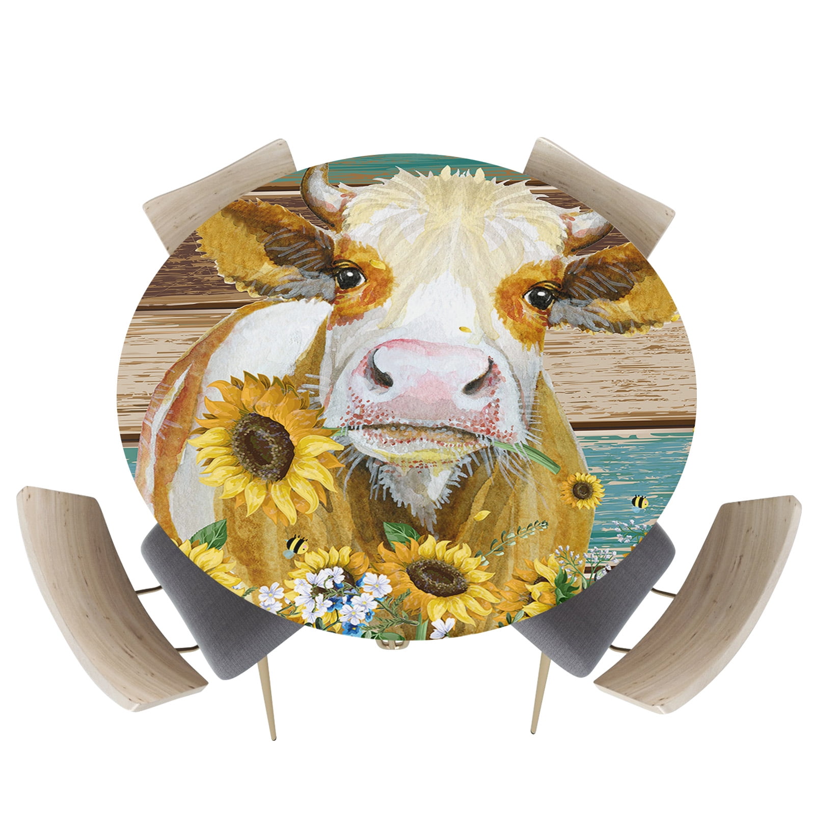 Fitted Round Tablecloths Table Covers 45-54in,Farm Animal Cattle ...