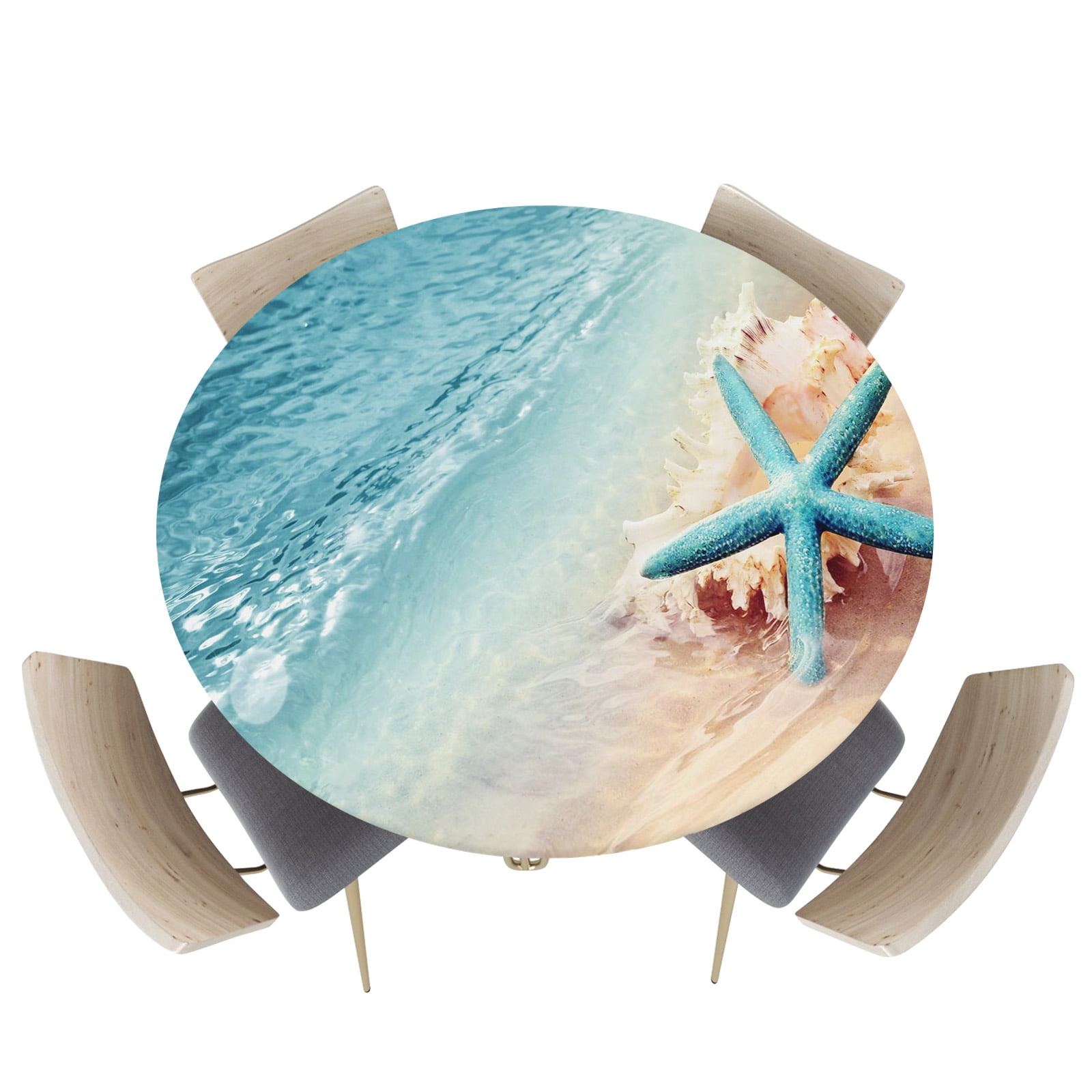 Fitted Round Tablecloths Table Covers 55-60in,Summer Ocean Starfish ...