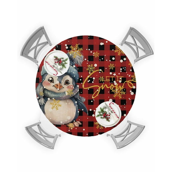 Fitted Round Tablecloths Table Covers 55-60in,Winter Christmas Cartoon ...