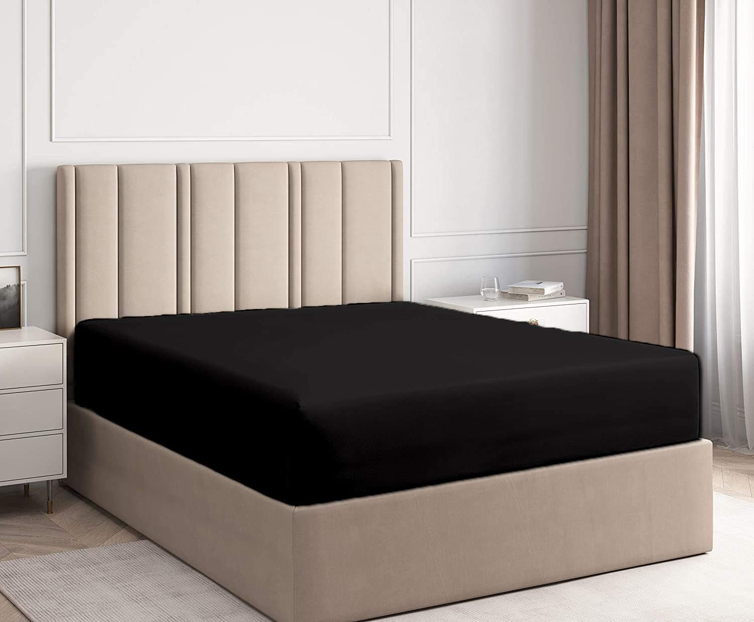 Fitted Sheet Only - Three Quarter Size Sheets (Black Solid) 100% ...