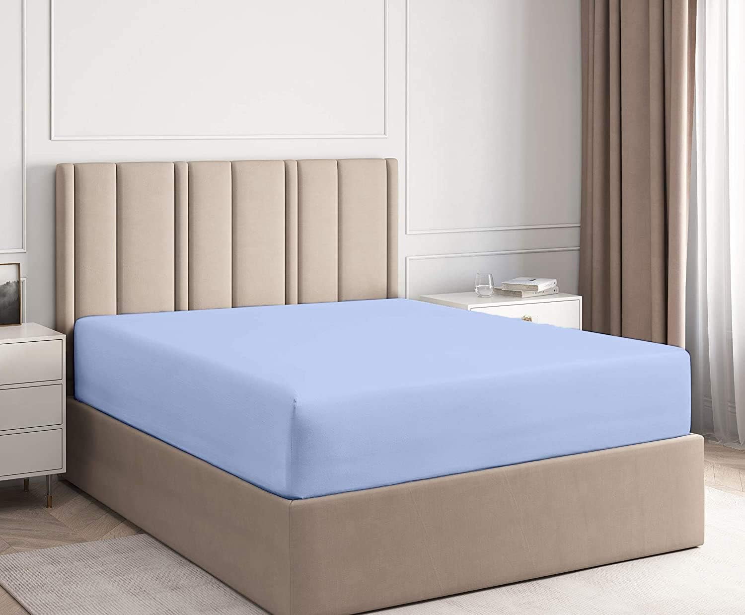 Fitted Sheet Only - Twin Size Sheets (Light Blue Solid) 100% Egyptian ...