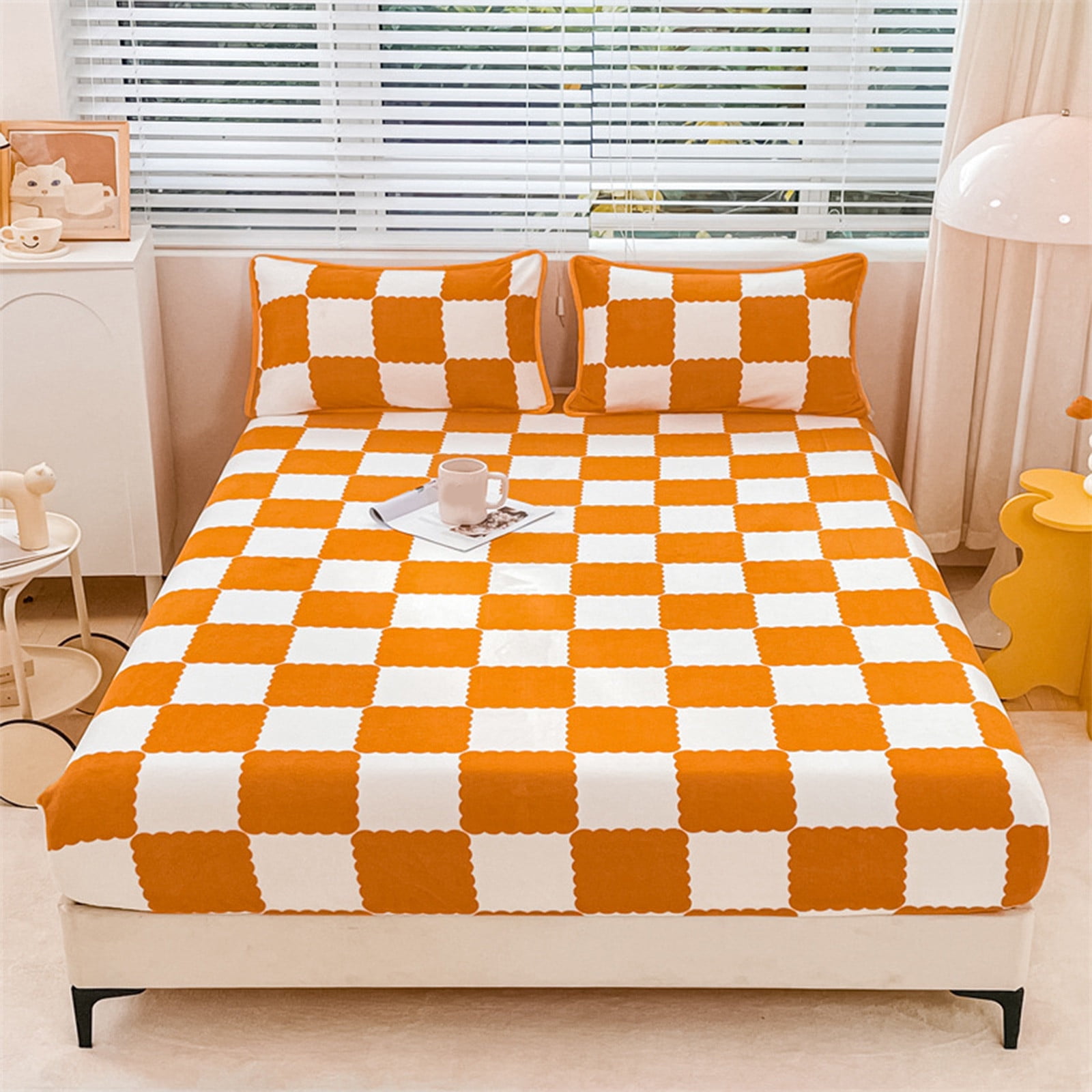Fitted Sheet, Quilted Mattress Cover, Classic Checkerboard Design Soft ...