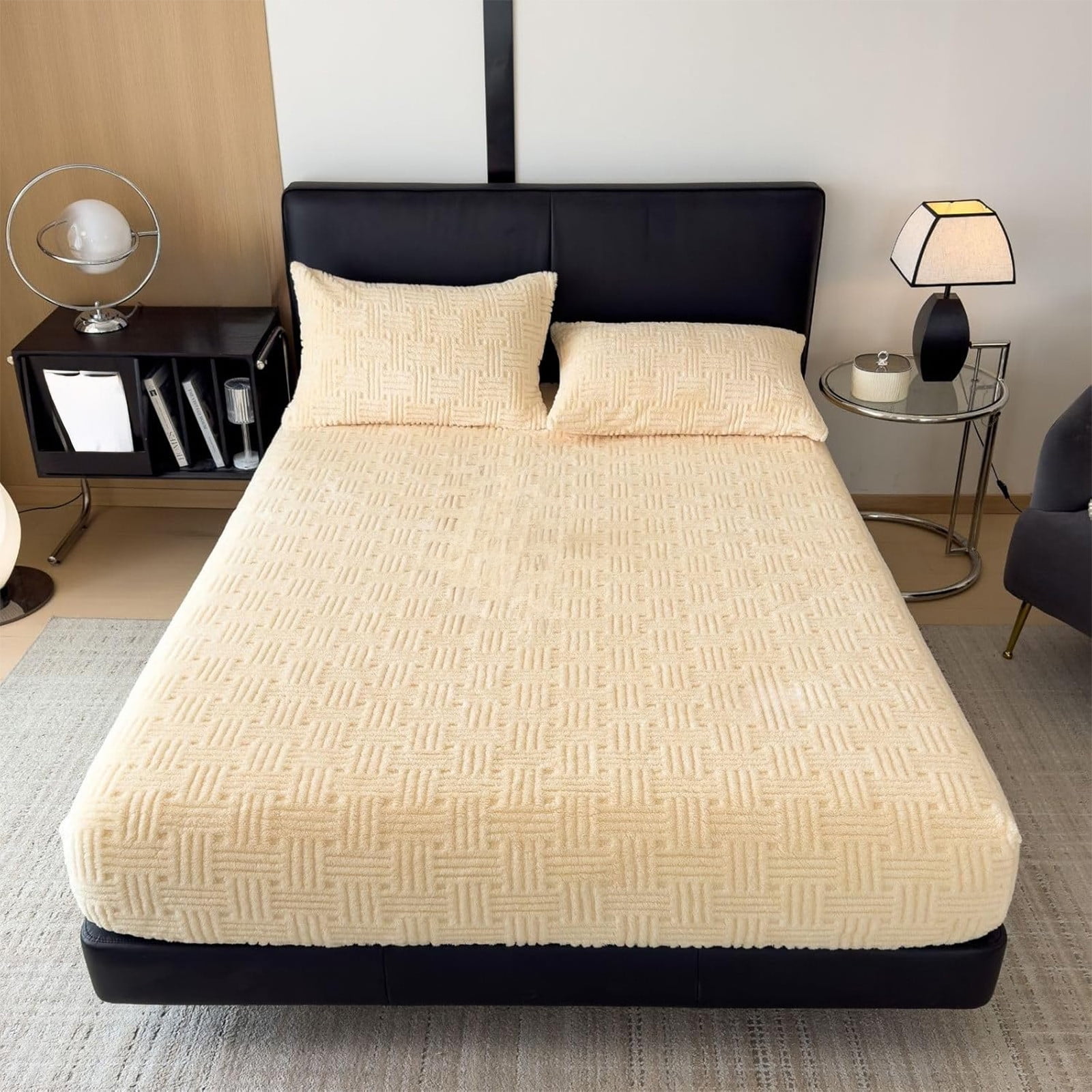 Fitted Sheet for Single Bed, Thickened Milk Velvet Fleece-Lined Winter ...