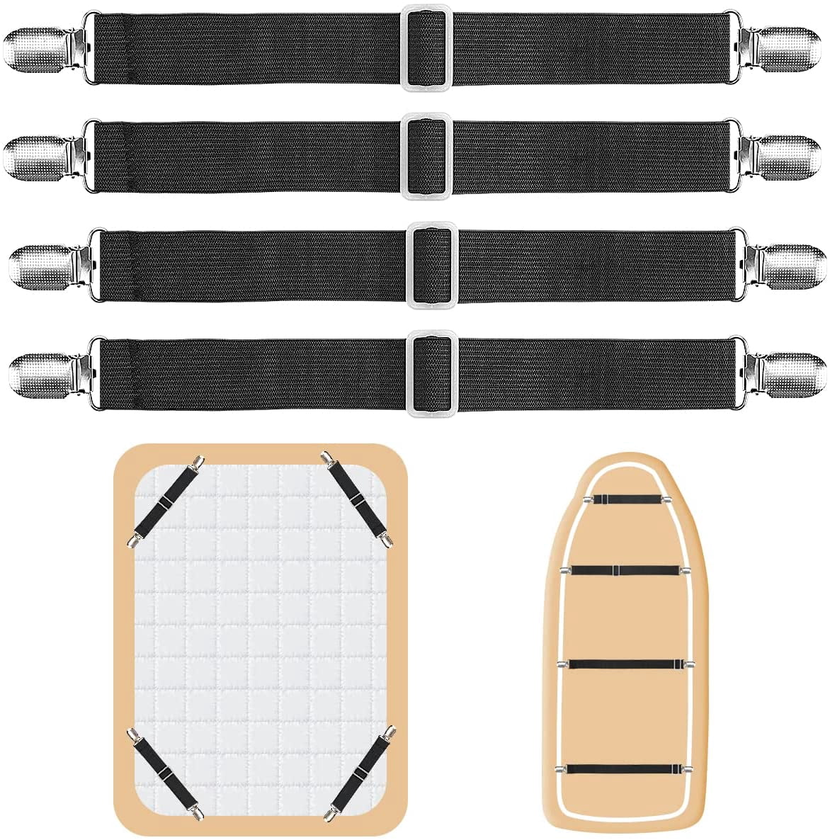 Fitted Sheet Straps, Black Bed Sheet Clips Keep Sheets in Place ...