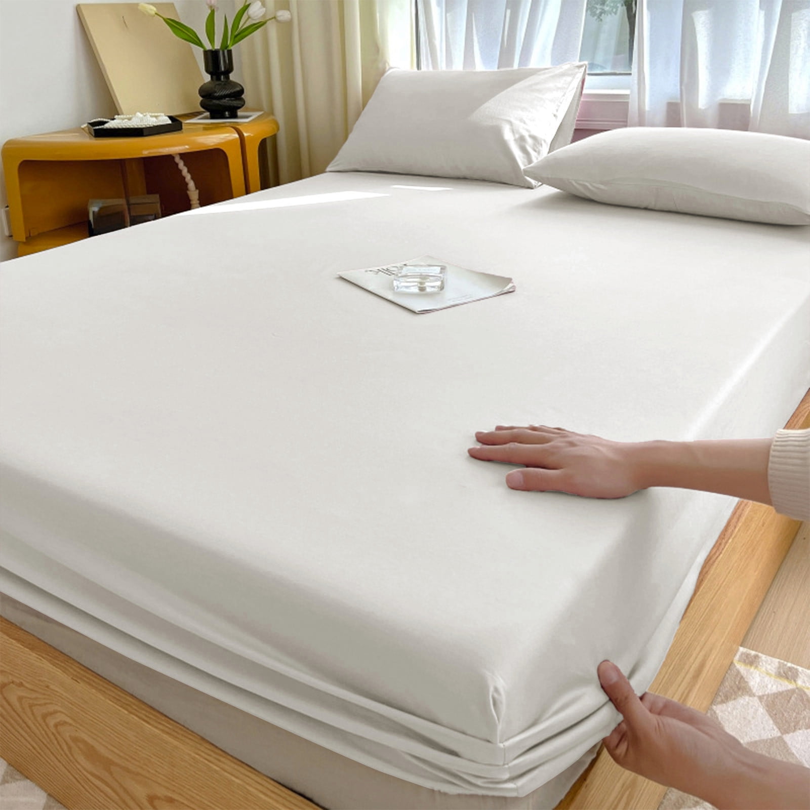 Fitted Sheet for Bed, Bedding Set Non-Slip Mattress Cover with Soft ...