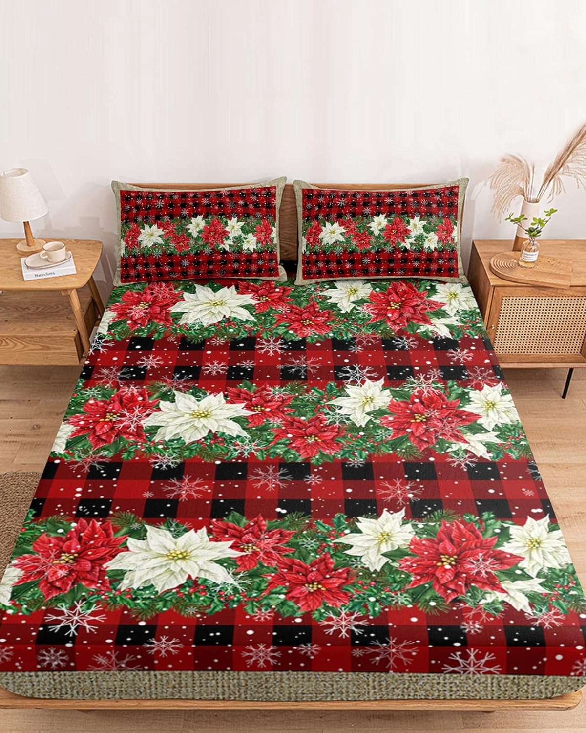 Fitted Sheets Elastic Deep Pocket Bed Sheet King,Christmas Snowflake ...
