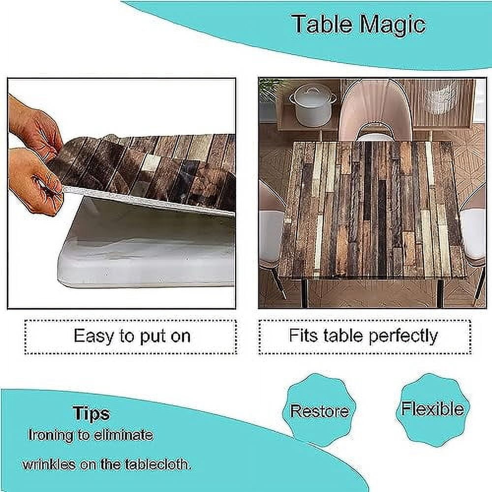 Fitted Square Tablecloth Fits Tables up to 40", Wooden Print Waterproof ...