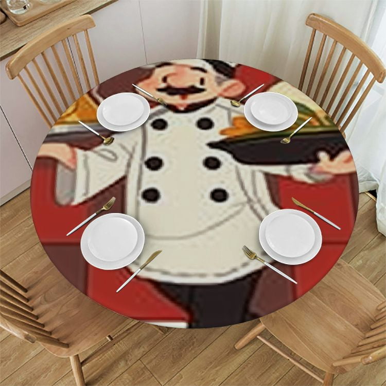 Fitted Table Cover Cartoon Food Black Checker Waterproof Oil-Proof ...
