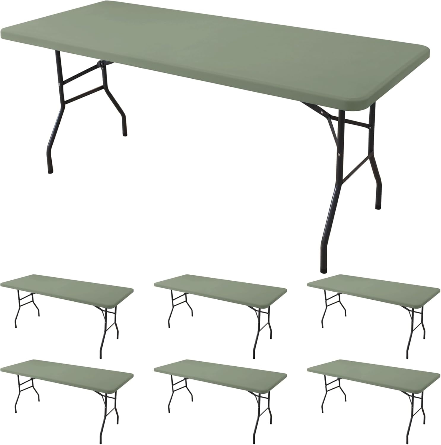 Fitted Tablecloth for 8 Foot Rectangle Tables-6 Pack Sage Elastic ...