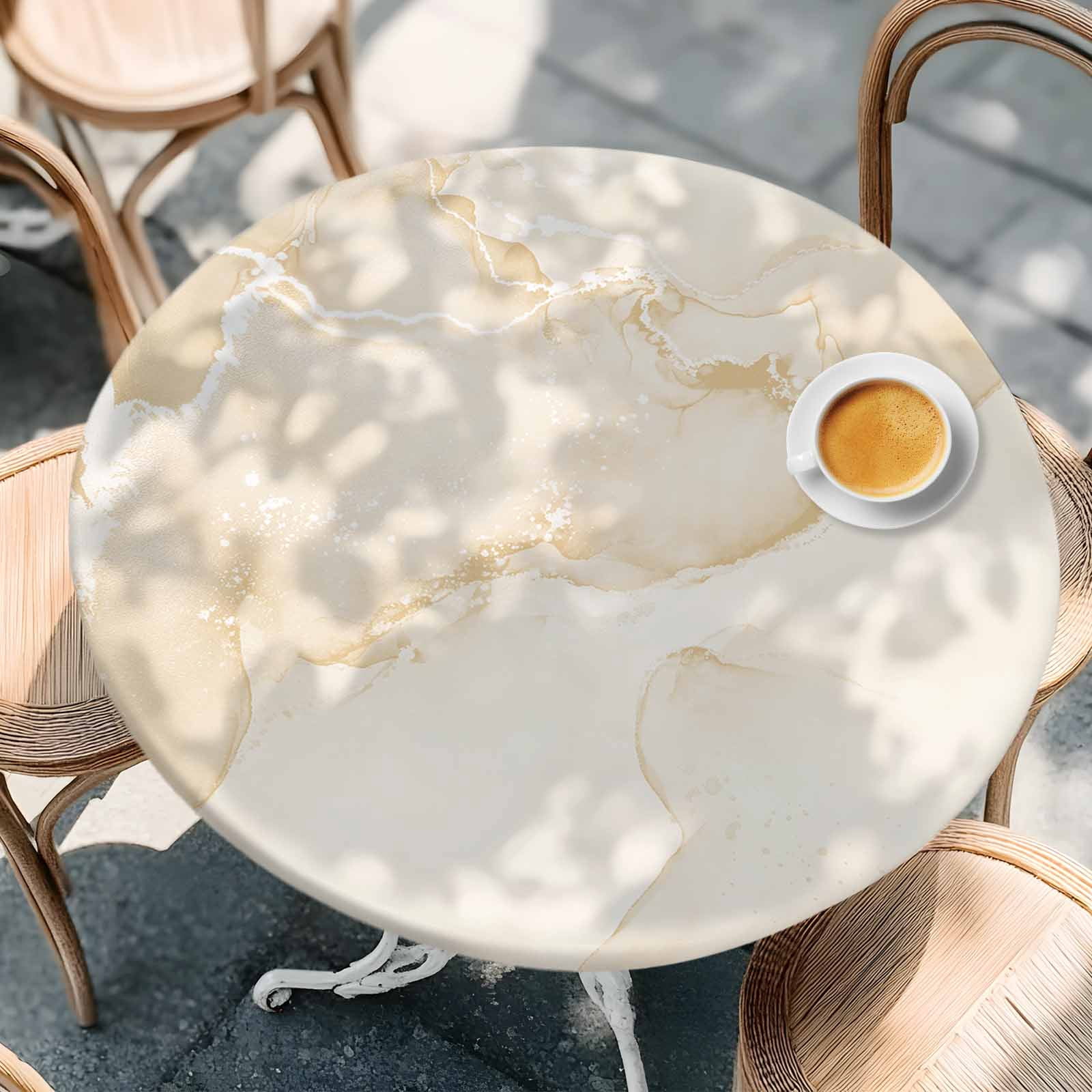 Fitted Tablecloth for Round Table,Abstract Cream White Marble Texture ...