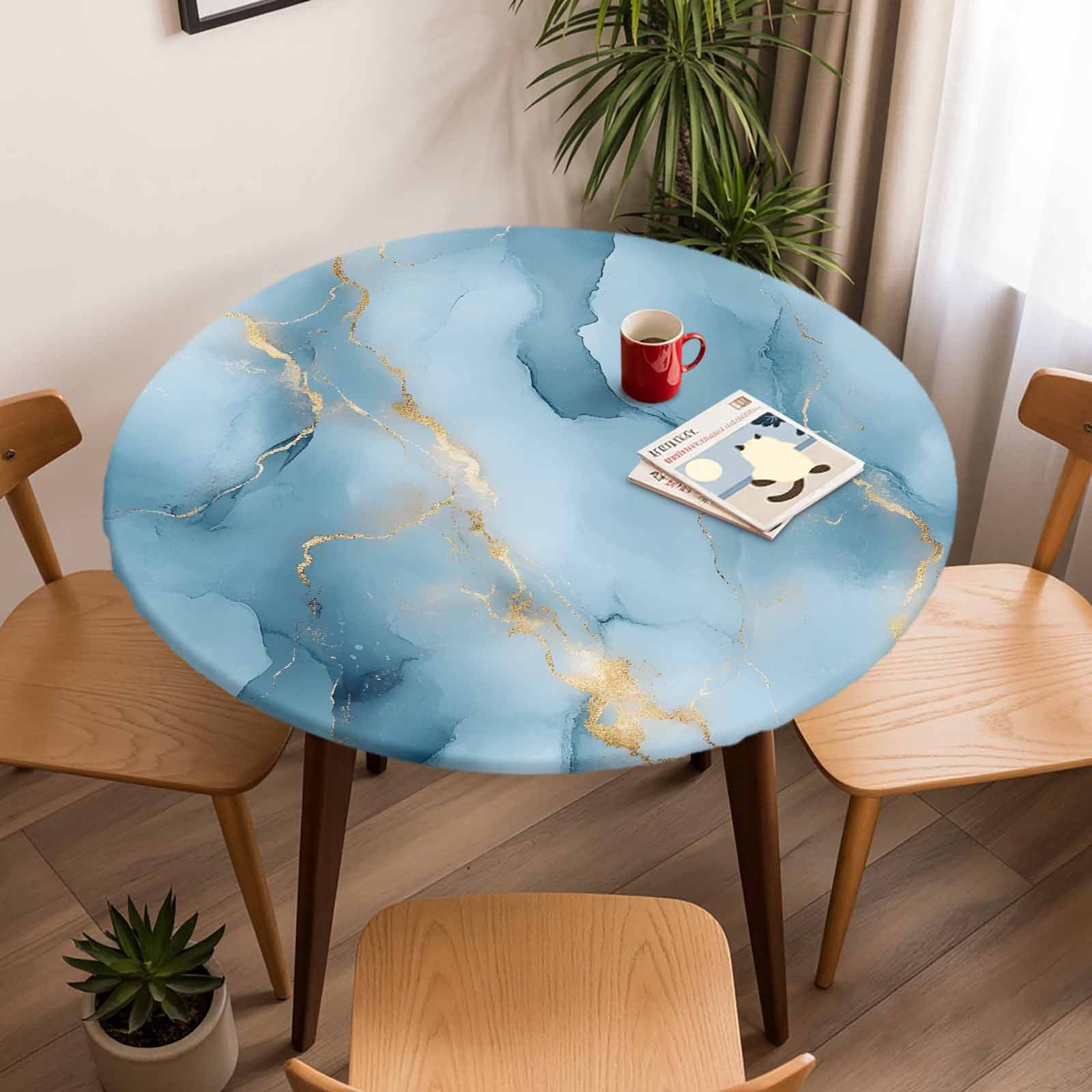 Fitted Tablecloth for Round Table, Abstract Gradient Marble Texture ...