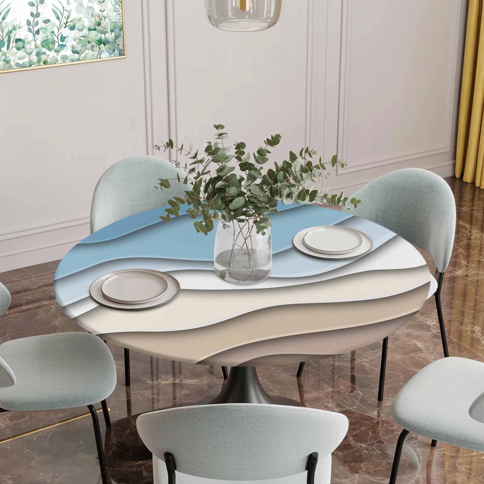 Fitted Tablecloth for Round Table, Abstract Gradient Striped Art Table ...