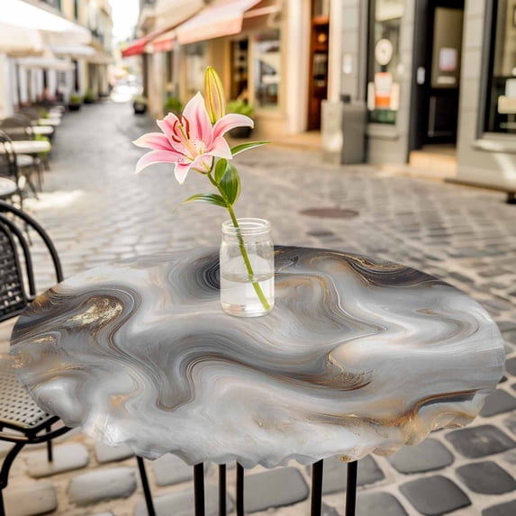 Fitted Tablecloth for Round Table, Abstract Modern Flowing Marble Art ...