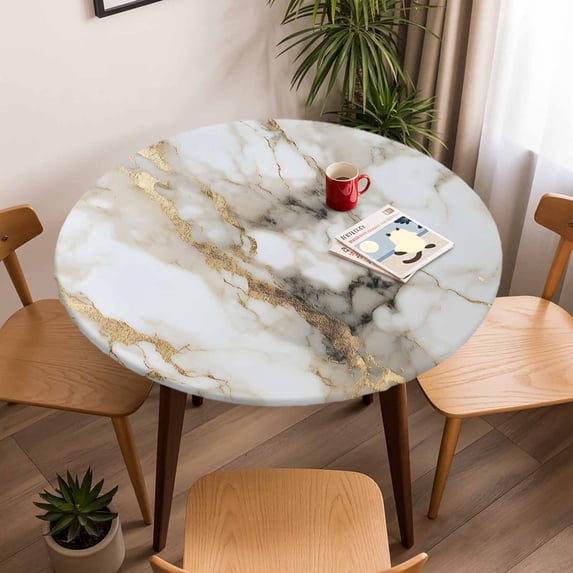 Fitted Tablecloth for Round Table, Abstract Natural Art Marble Pattern ...