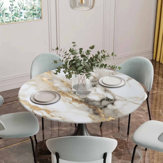 Fitted Tablecloth for Round Table, Abstract Natural Art Marble Pattern ...