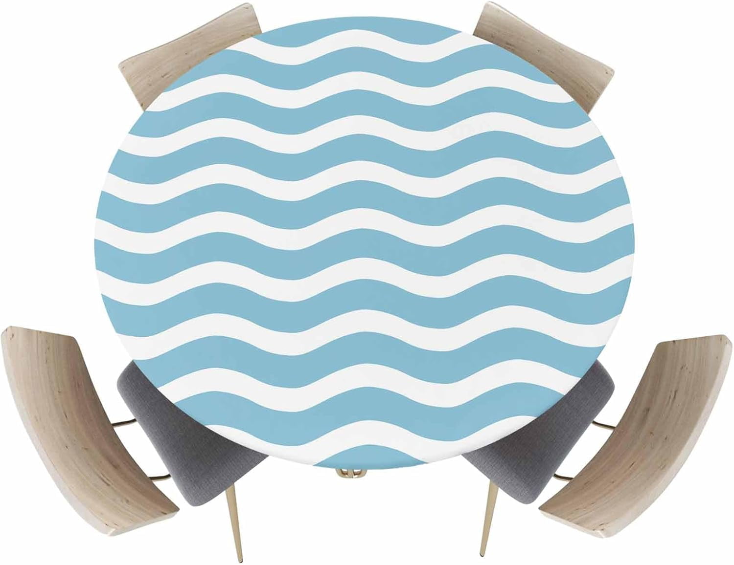 Fitted Tablecloth for Round Table,Abstract Sky Blue Striped Table Cover ...
