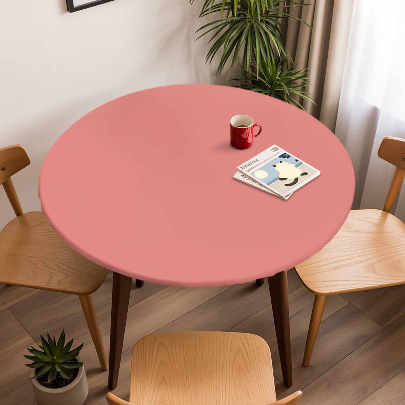 Fitted Tablecloth for Round Table, Coral Red Table Cover with Elastic ...
