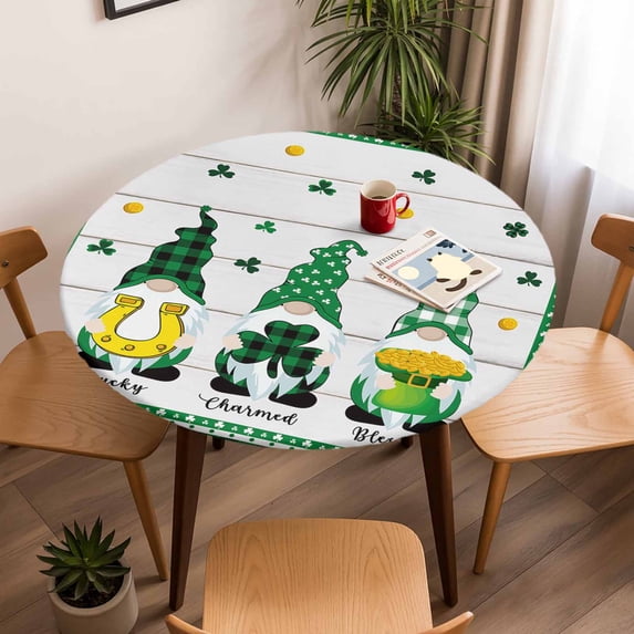 Fitted Tablecloth for Round Table, Cute Dwarf St. Patrick's Day Green ...