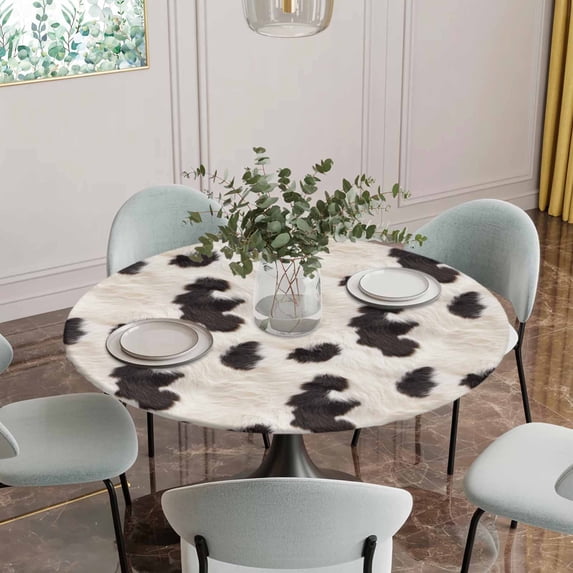 Fitted Tablecloth for Round Table, Farm Dairy Cow Skin Spots Table ...