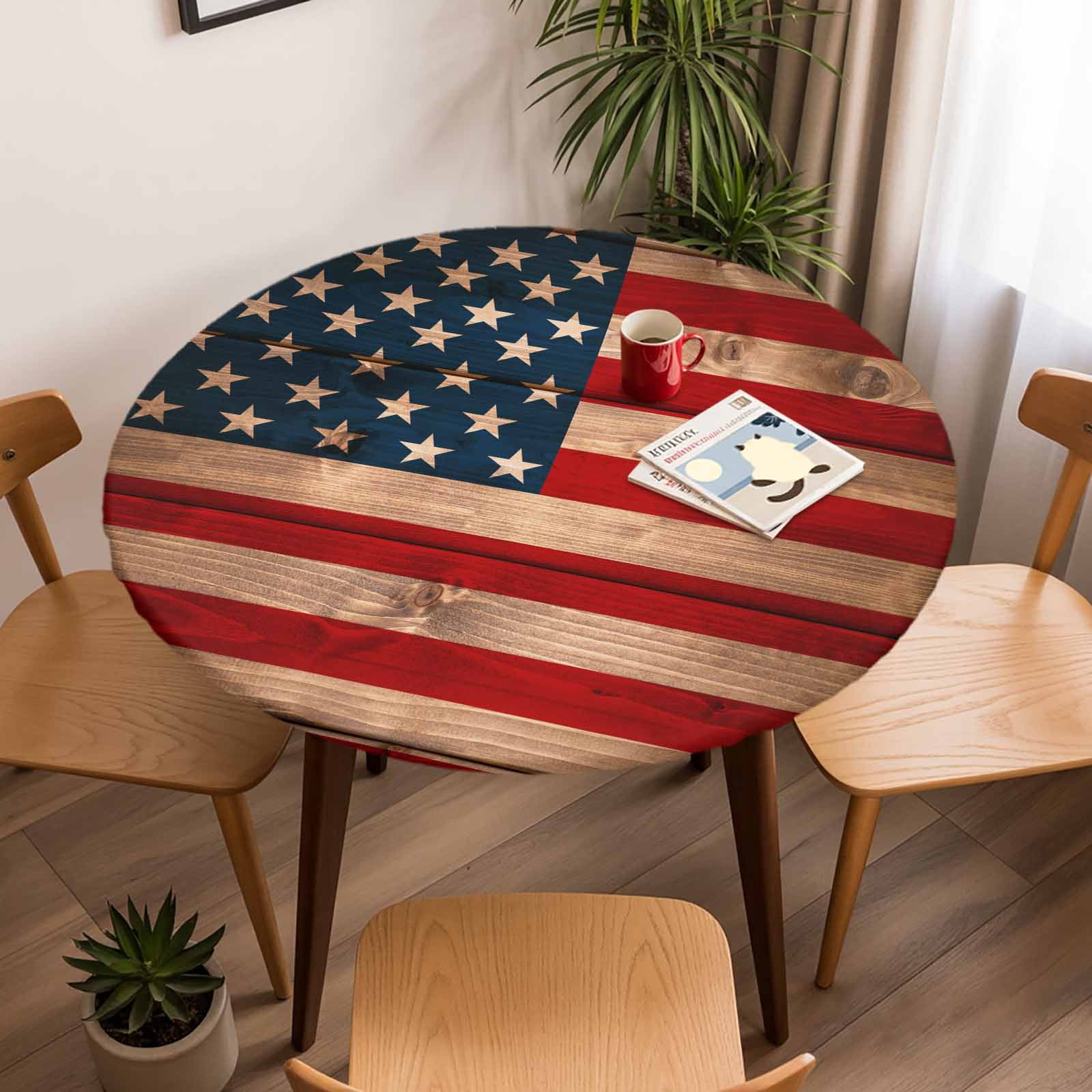 Fitted Tablecloth for Round Table, Independence Day USA Flag Stars and ...