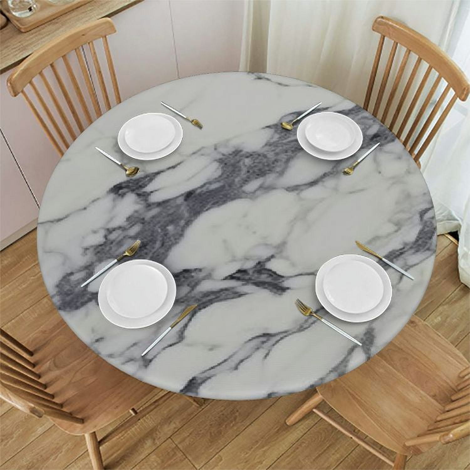 Fitted Tablecloth for Round Table,Light Color Marble Abstract Striped ...
