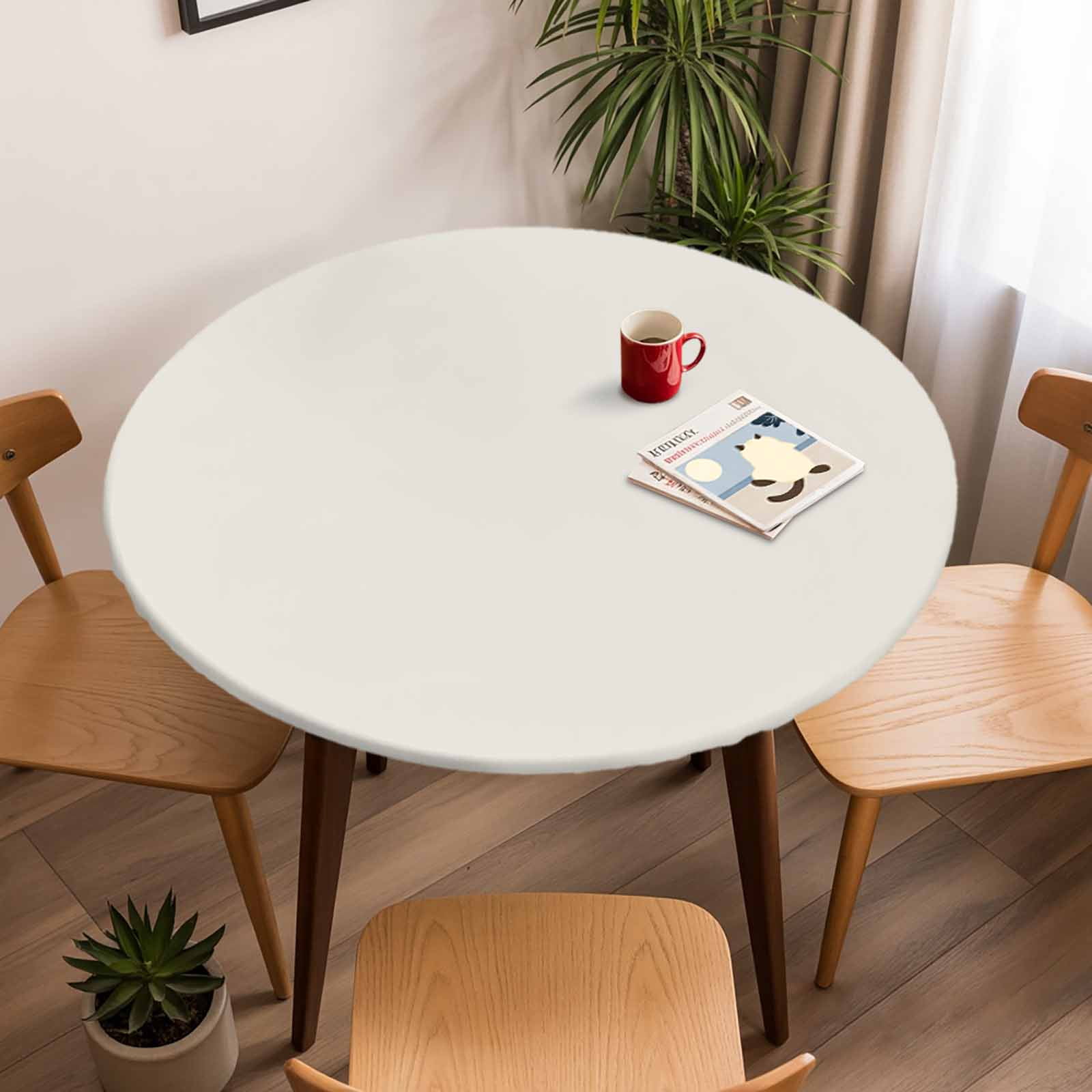 Fitted Tablecloth for Round Table, Modern Minimalism Pure Beige Table ...