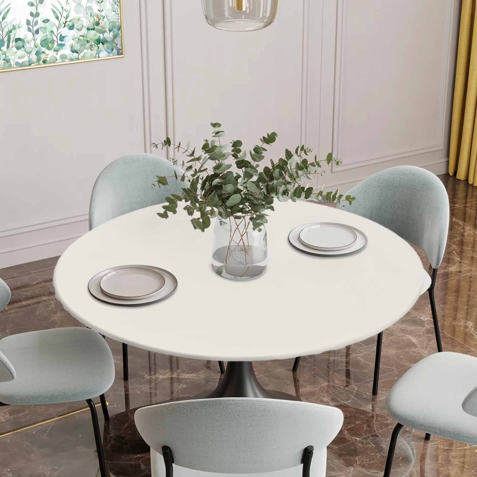 Fitted Tablecloth for Round Table, Modern Minimalism Pure Beige Table ...