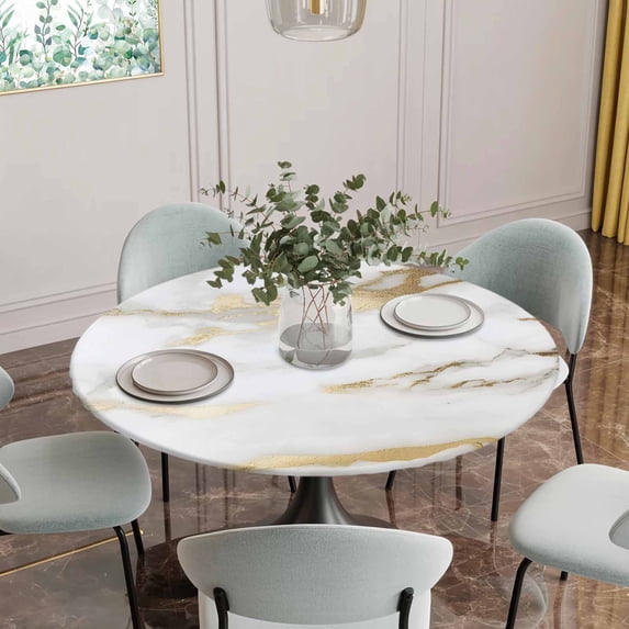 Fitted Tablecloth for Round Table, Modern Simple Marble Texture Table ...