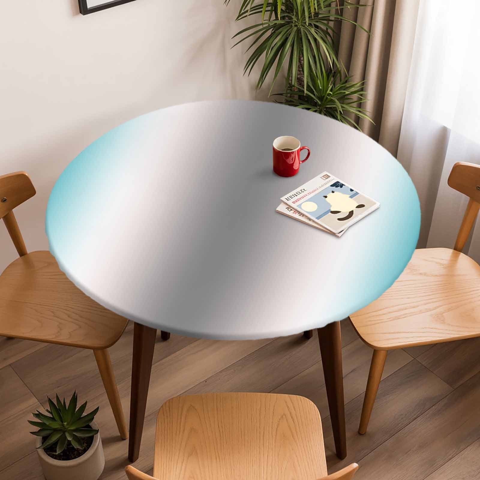 Fitted Tablecloth for Round Table, Modern Turquoise Grey Gradient Table ...
