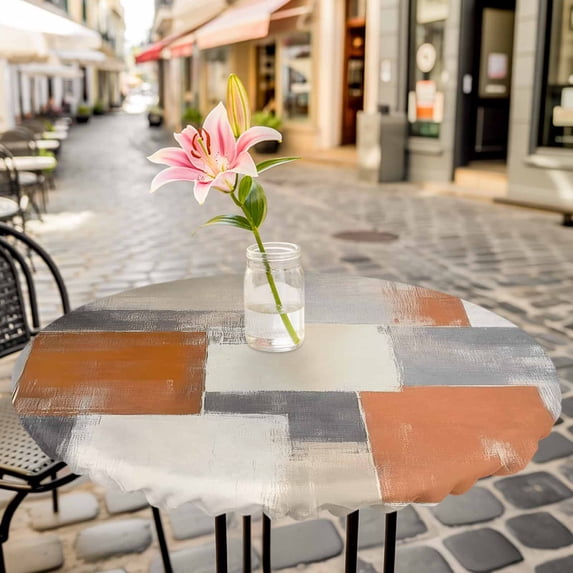 Fitted Tablecloth for Round Table, Orange Color Block Gray Gradient ...