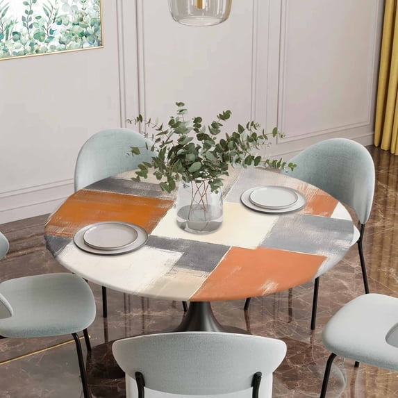 Fitted Tablecloth for Round Table, Orange Color Block Gray Gradient ...