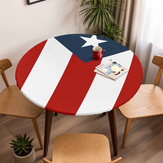 Fitted Tablecloth for Round Table, Puerto Rican Flag Table Cover with ...