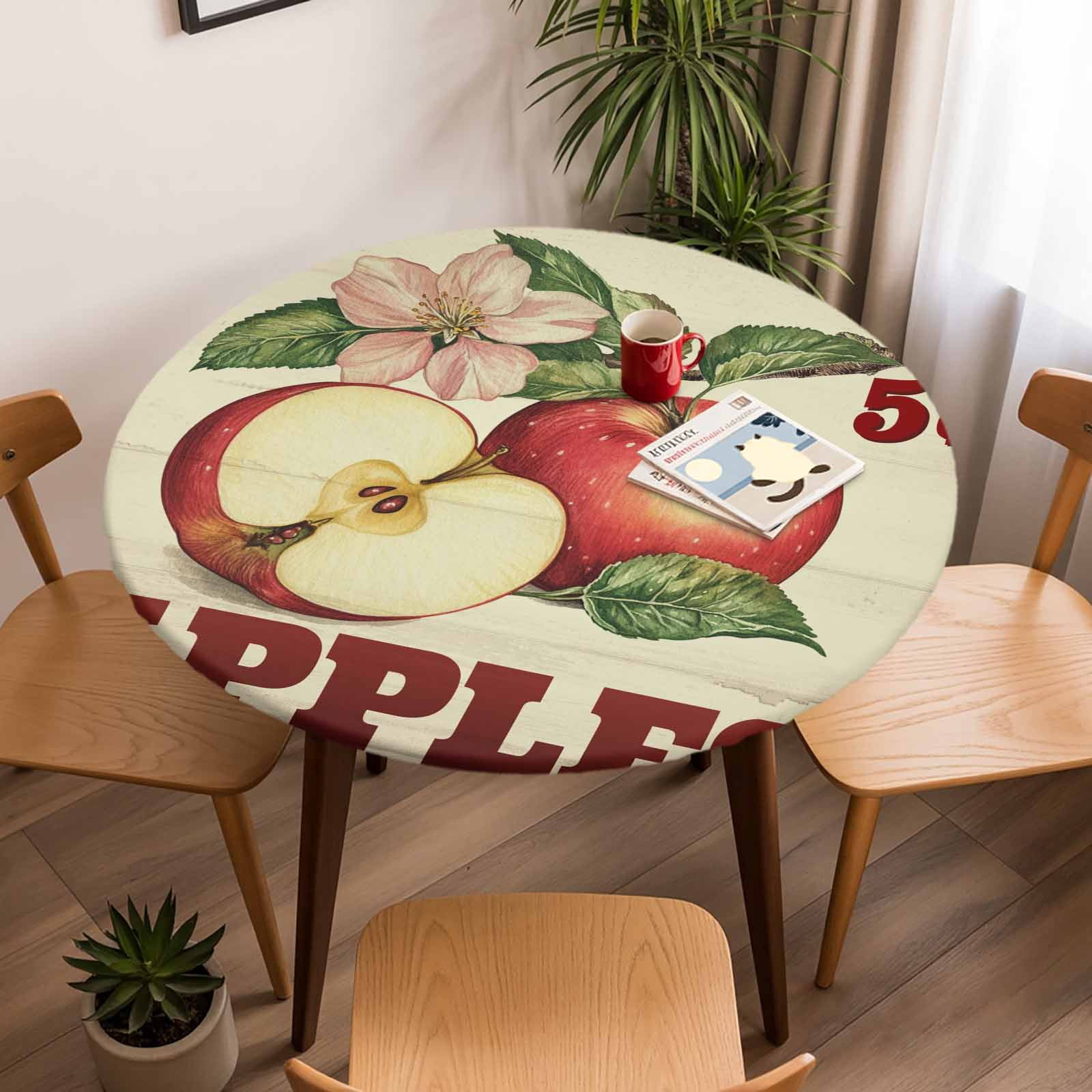 Fitted Tablecloth for Round Table, Red Apples Farm Fruit Table Cover ...