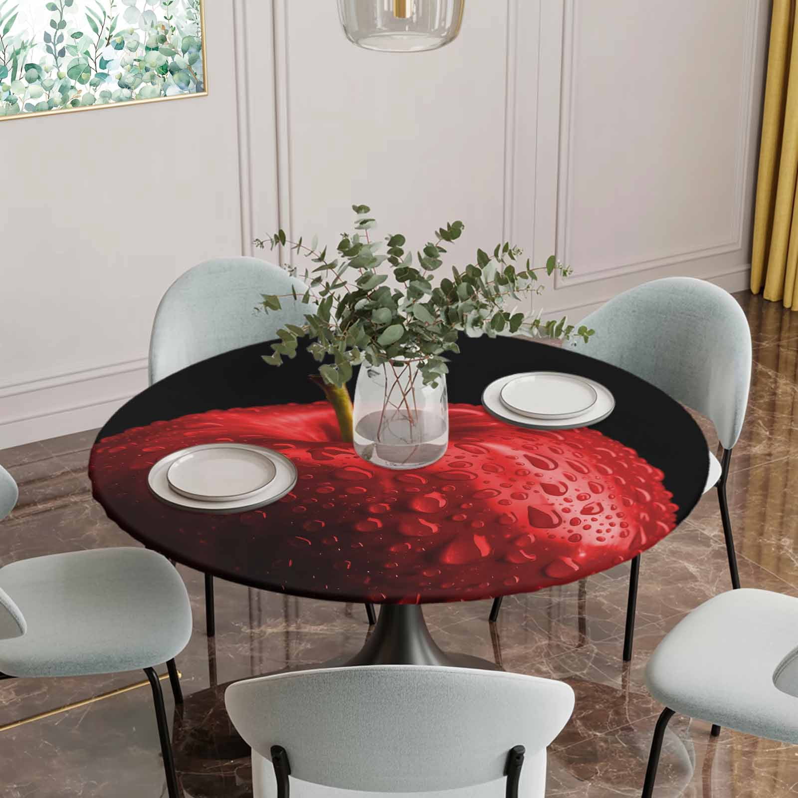 Fitted Tablecloth for Round Table, Red Apples Painting Table Cover with ...