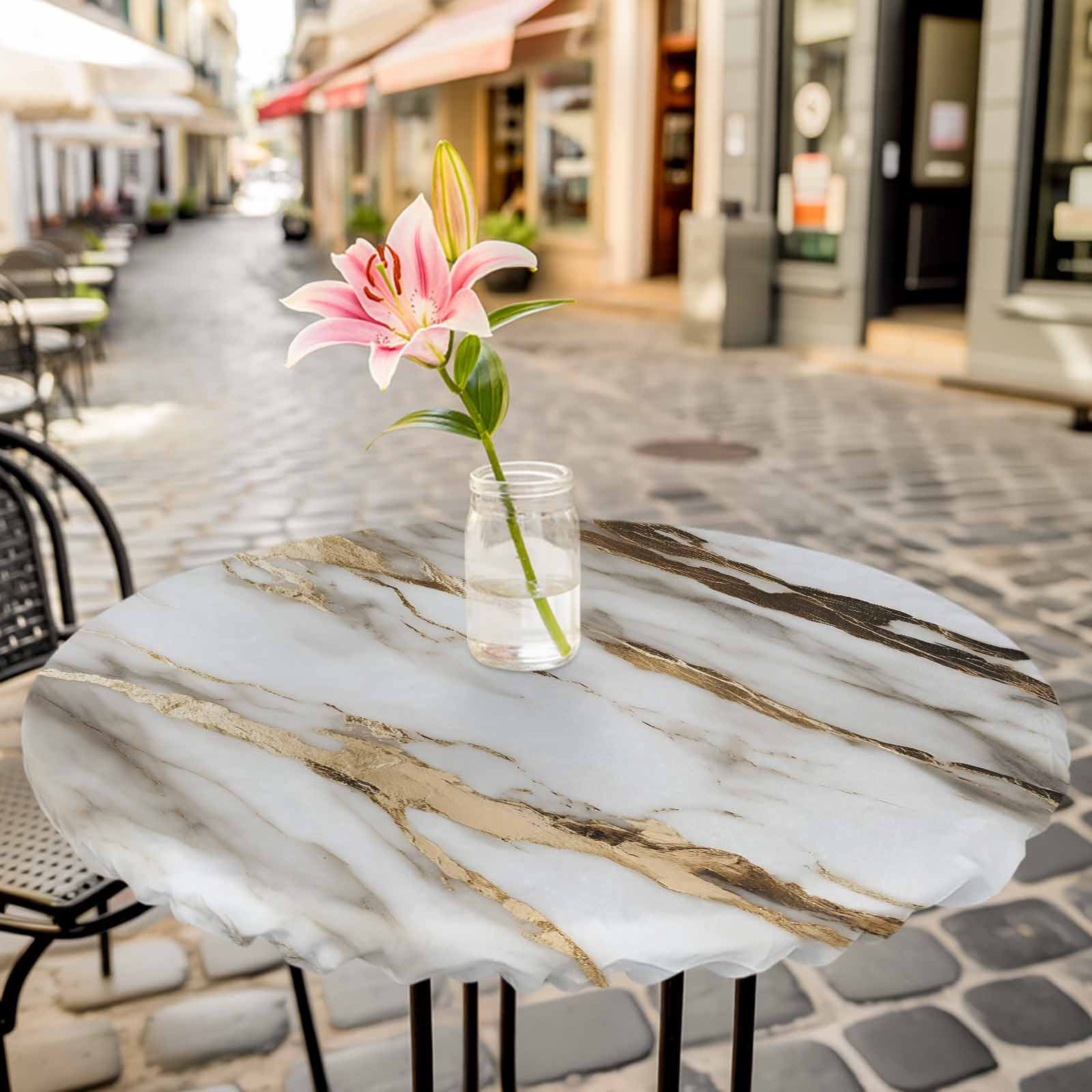 Fitted Tablecloth for Round Table, Retro Marble Waves Seamless Table ...