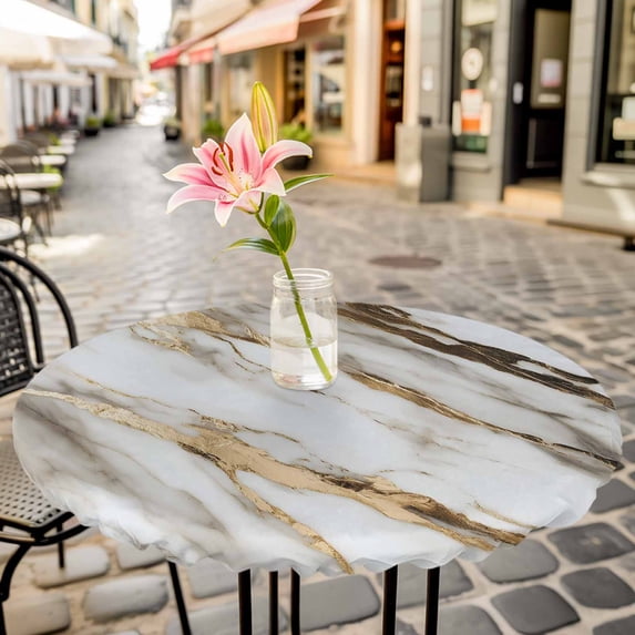 Fitted Tablecloth for Round Table, Retro Marble Waves Seamless Table ...