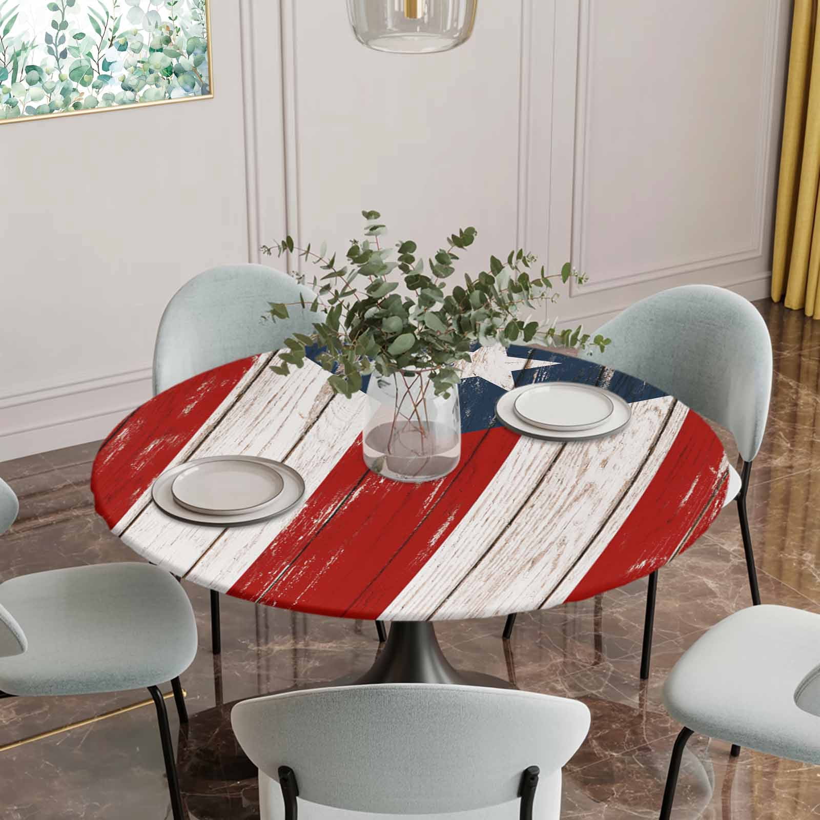 Fitted Tablecloth for Round Table, Retro Puerto Rico Flag Table Cover ...