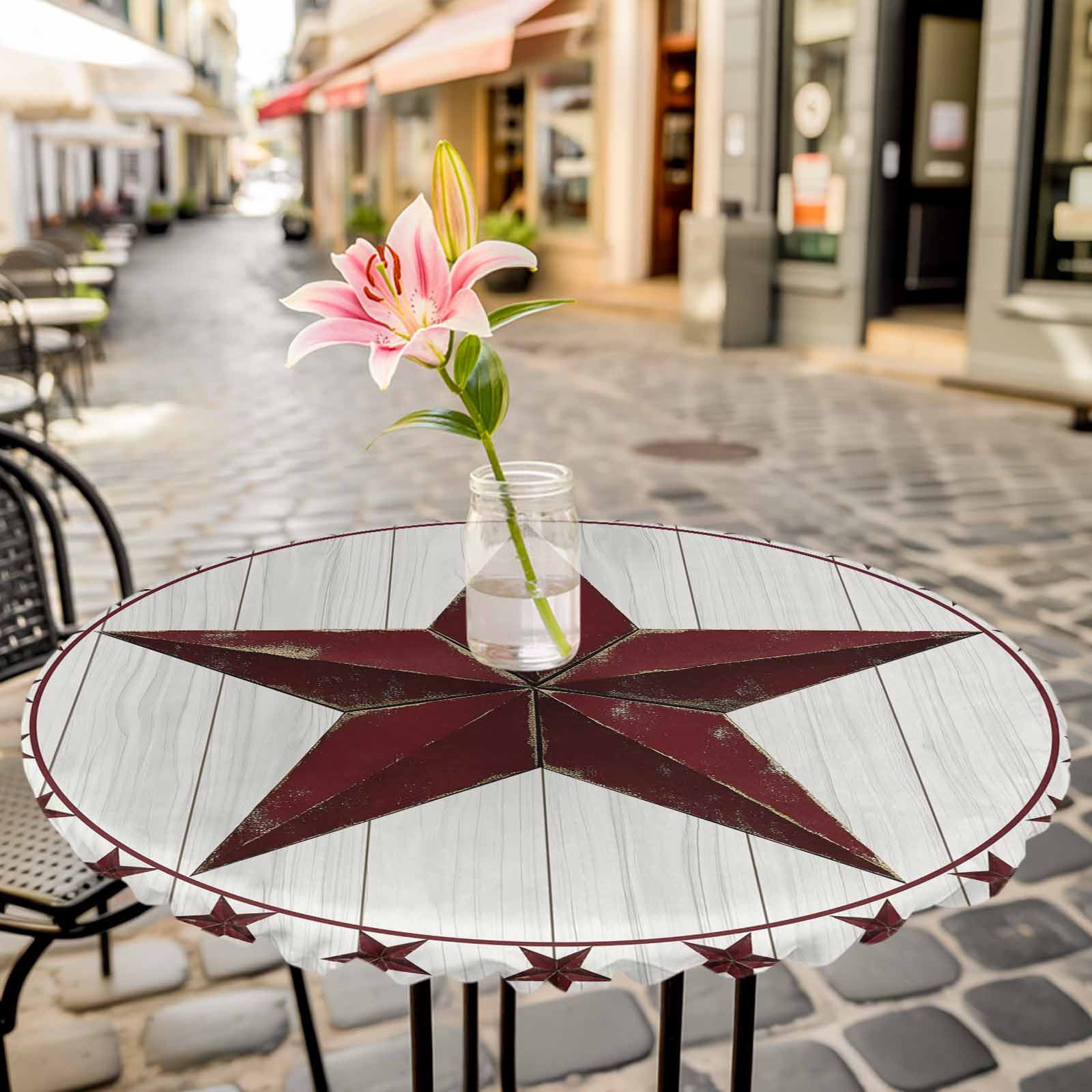 Fitted Tablecloth for Round Table, Retro Watercolor Red Western Star ...