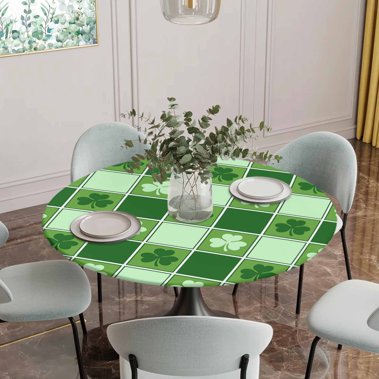 Fitted Tablecloth for Round Table, St. Patrick's Day Geometric Plaid ...