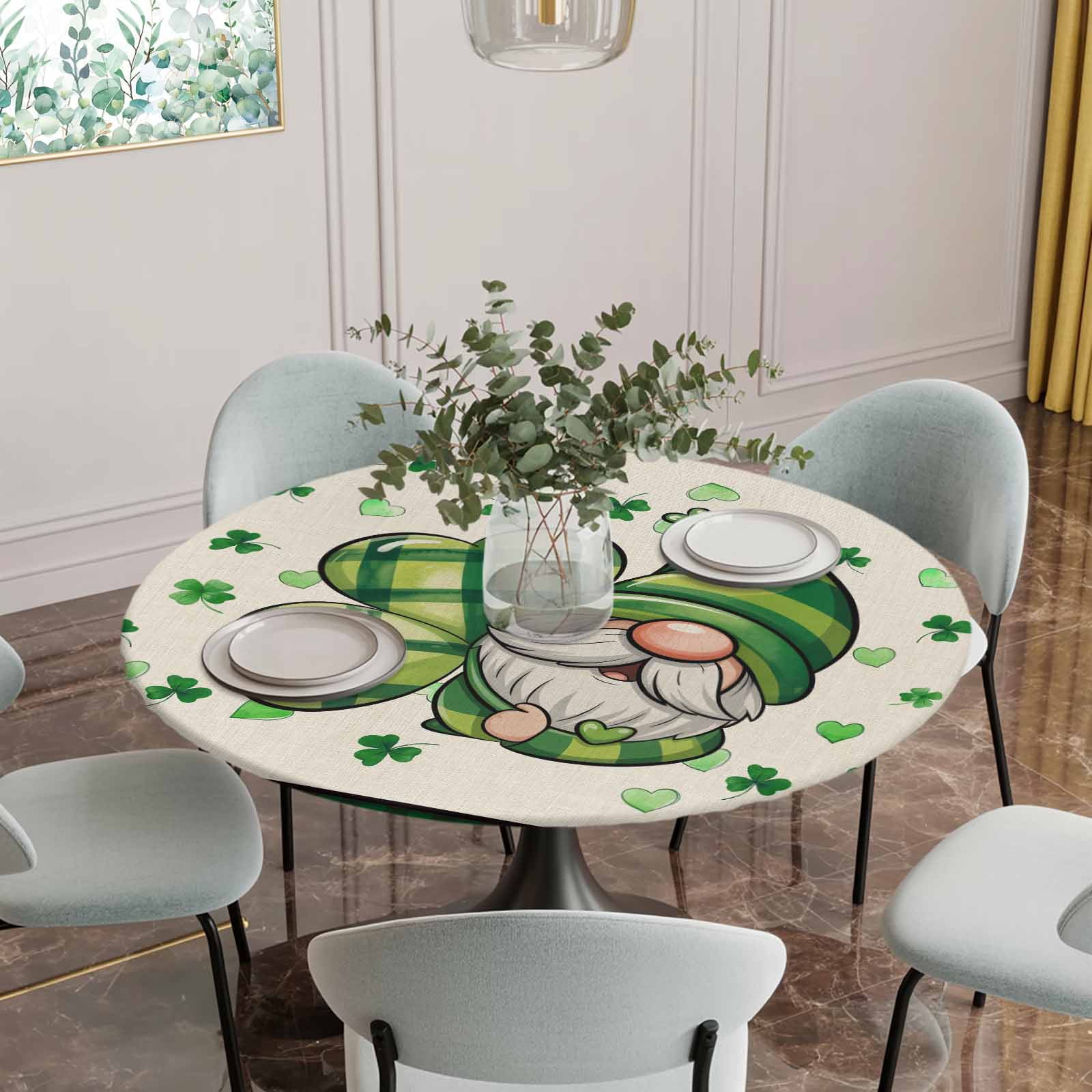Fitted Tablecloth for Round Table,St. Patrick's Day Tri-leaf Grass ...