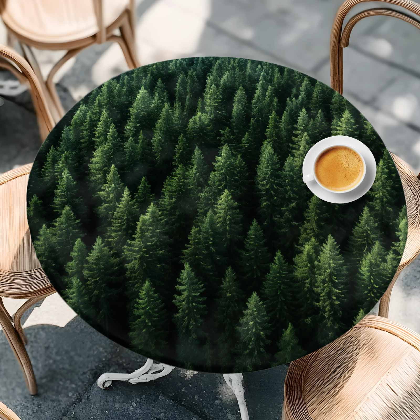 Fitted Tablecloth for Round Table,Summer Green Tree Natural Forest ...