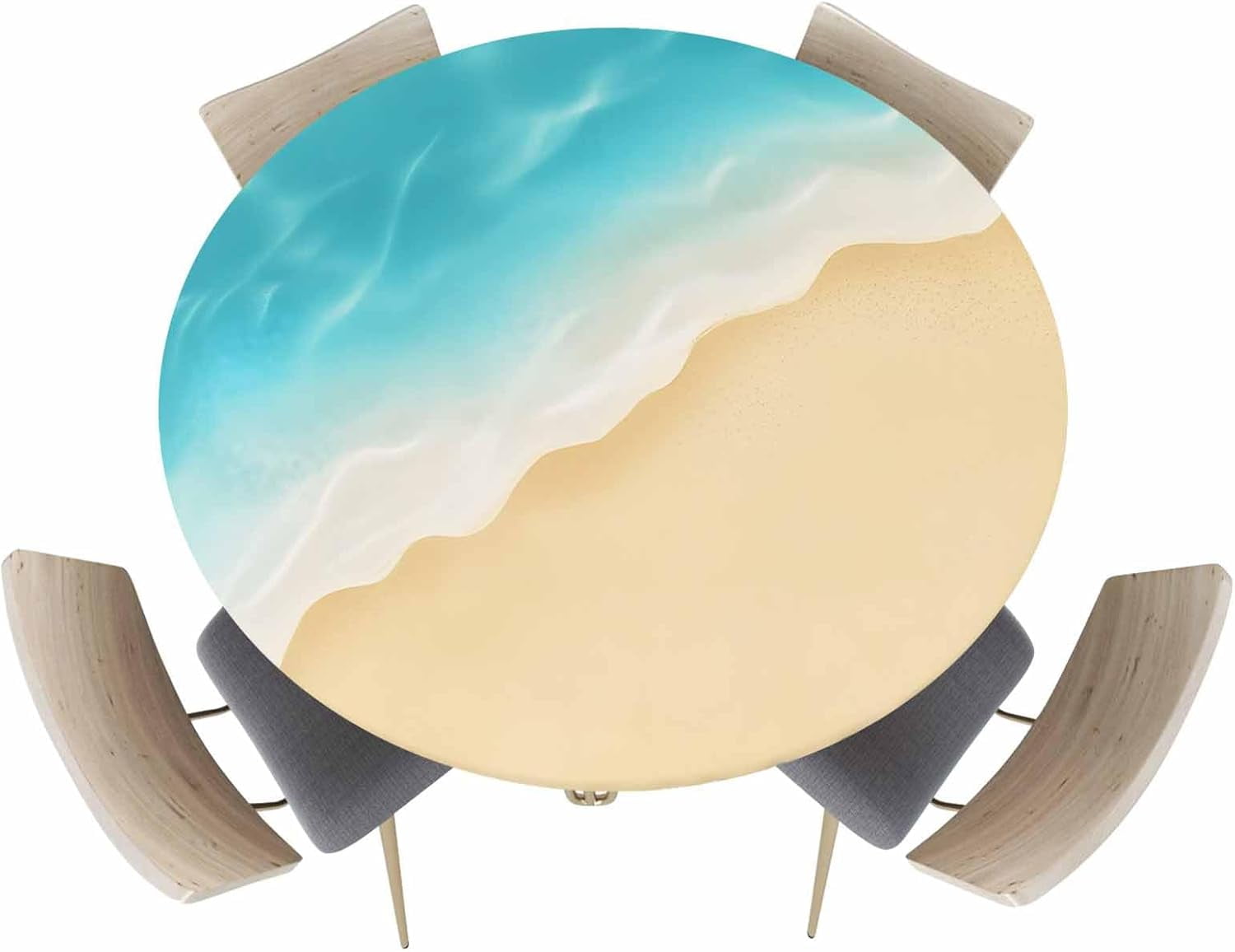 Fitted Tablecloth for Round Table,Teal Green Gradient Ocean Waves Table ...